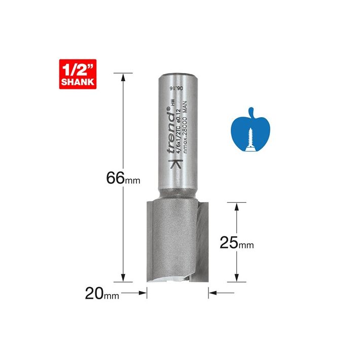 Trend Straight Cut Router cutter 20x25mm S=1/2" 4/6