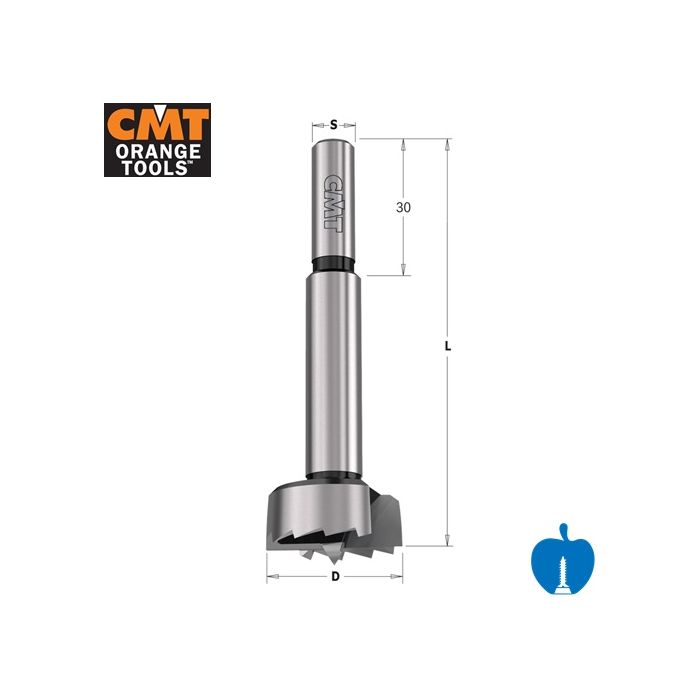 20mm Diameter x 90mm Overall Length CMT HSS Forstner Bit R/H 8mm Shank ...