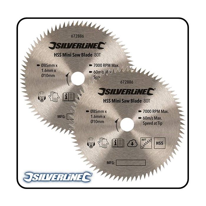 85mm HSS Circular Saw Blade, 10mm Bore, Z=80 to suit Silverline, Titan ...
