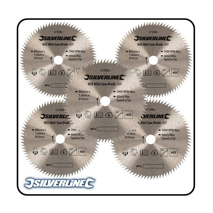 85mm HSS Circular Saw Blade, 10mm Bore, Z=80 to suit Silverline, Titan ...