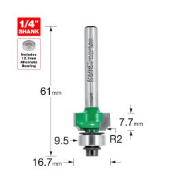 Trend 2mm Radius Router Cutter with Bottom Bearing S=1/4"